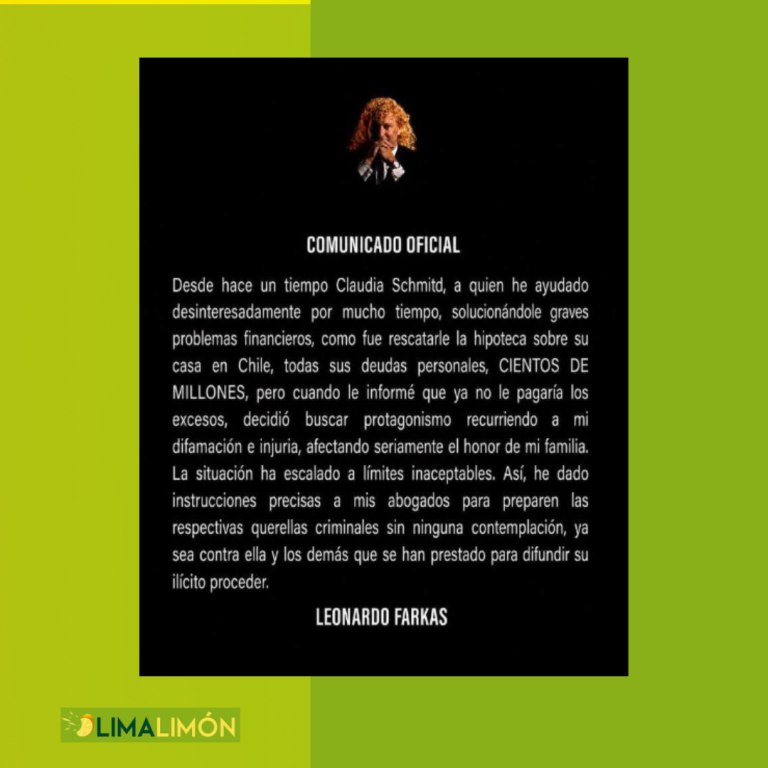 Claudia Schmitd alza la voz por querella de Leonardo Farkas : Lima Limón